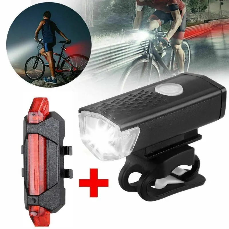 USB-Rechargeable-Bike-Light-Set-Front-Light-with-Taillight-Easy-to ...