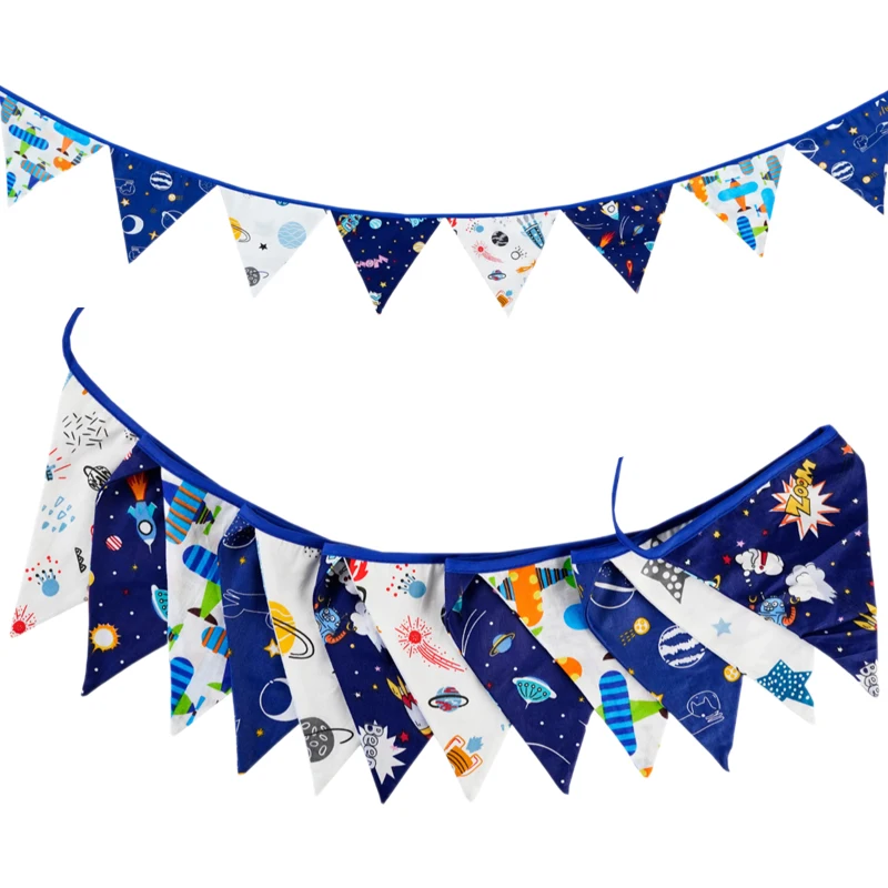 12 Flags Space Theme Banner Fabric Triangle Hanging Flag For Room Wall ...