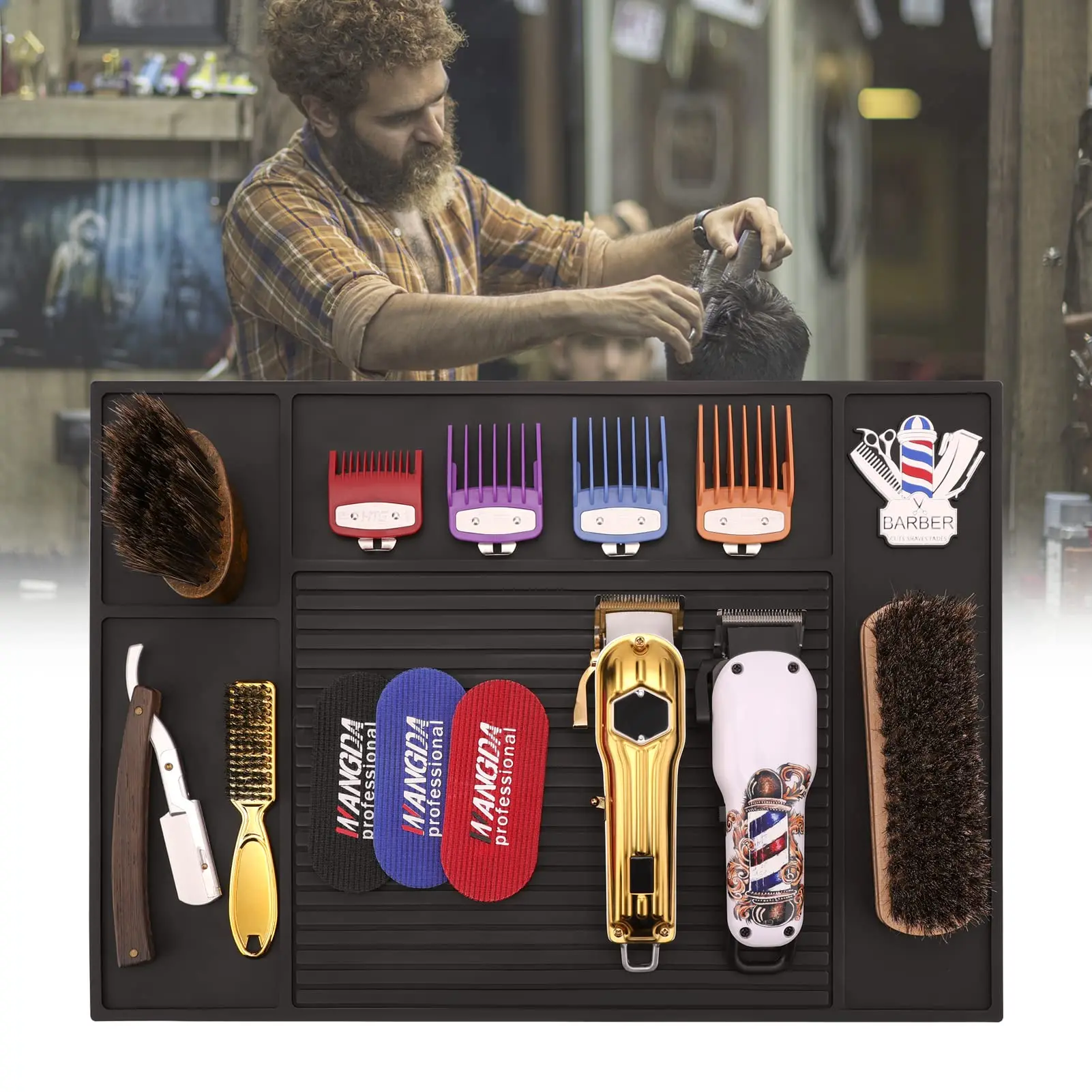 Barbershop-Non-Slip-Station-Pad-Mat-Clippers-Scissors-Trimmers-Holder ...