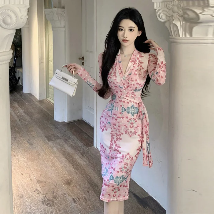 Gege-s-Elegant-Socialite-Sexy-Cross-V-neck-Low-Cut-Floral-Lace-up-Slim ...