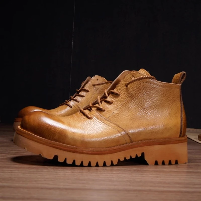 Luxo retro sapatos masculinos de couro genuíno de sola grossa rendas ...