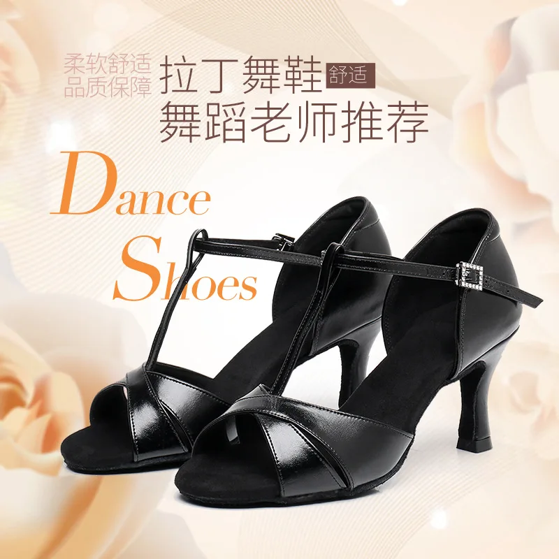1pair/lot woman black latin dancing shoes lady pu cha cha tango ballroom dancing shoes
