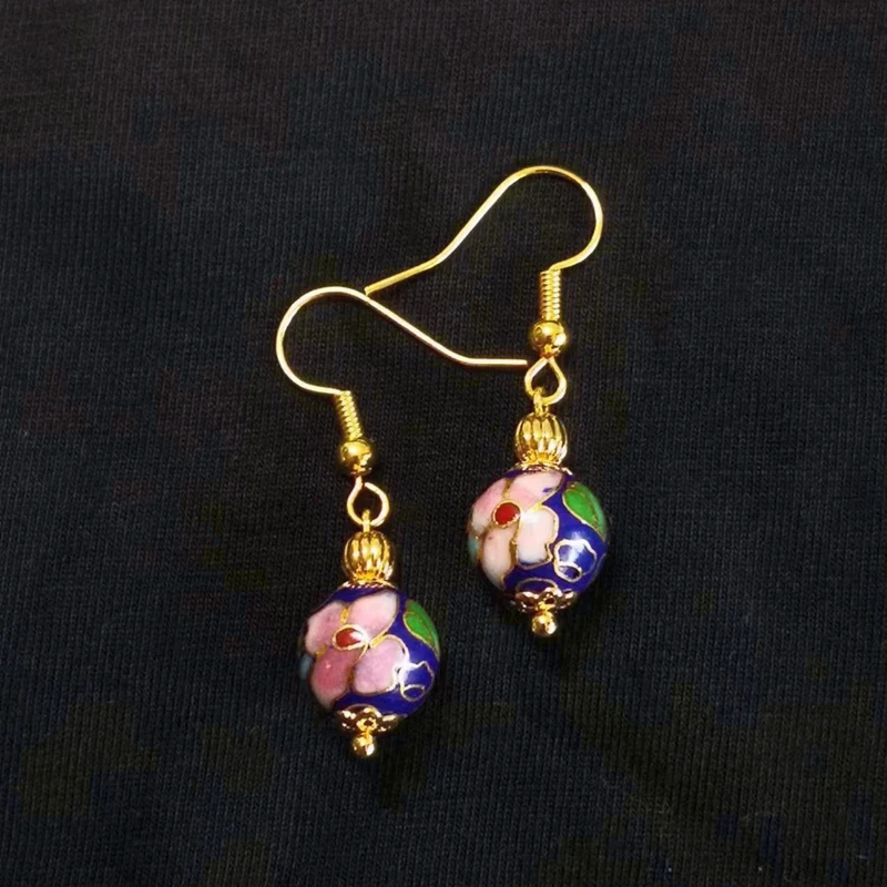 Chinese-Court-Vintage-Blue-Cloisonne-Earrings-Plant-Flower-Eardrop ...