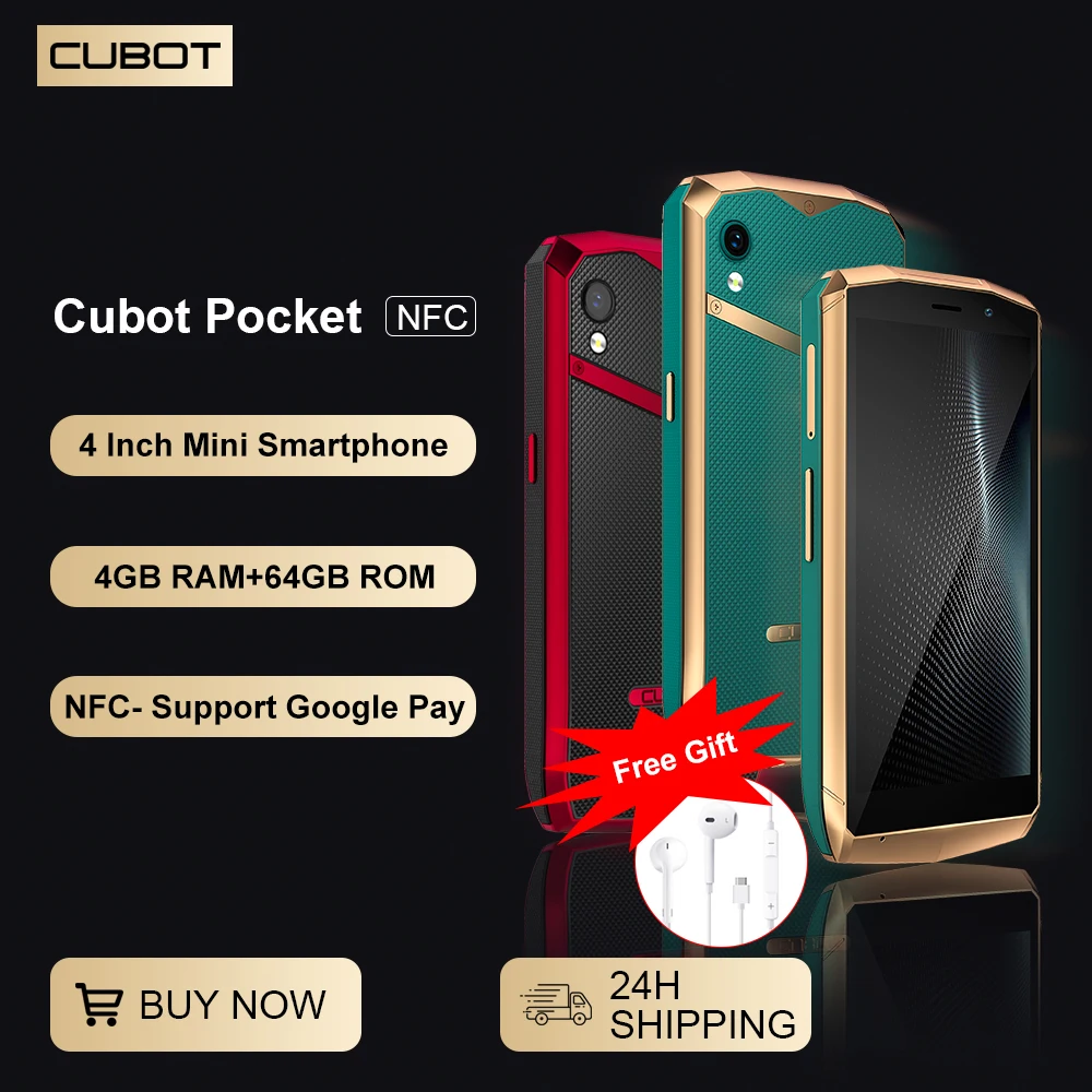 Cubot Pocket, 4인치 미니폰, 안드로이드 스마트폰, NFC지원, 4GB RAM, 64GB ROM(128GB 확장), 듀얼심 4G폰, 3000mAh 배터리 ...