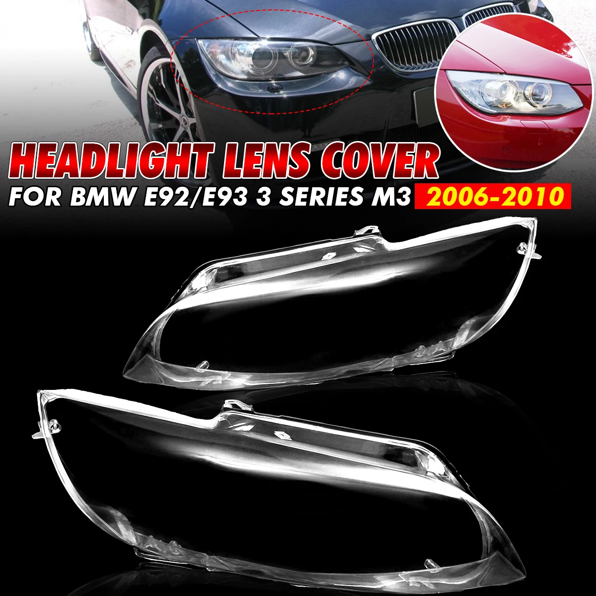Left/Right Front Headlight Lens Covers For BMW E92 E93 Coupe ...