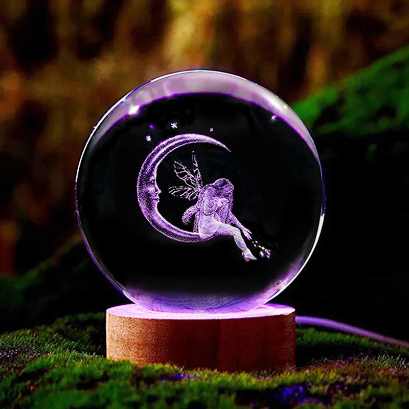 3D Moon & Fairy Laser Engraved Crystal Ball multi-coloured night light ...