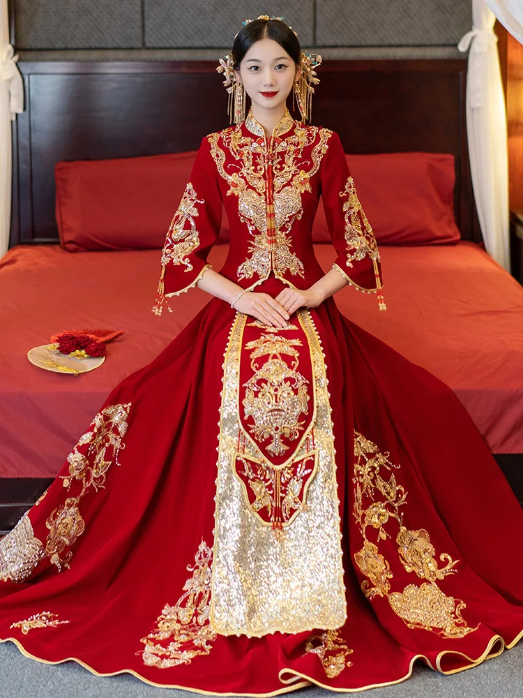 Oriental Ancient Sequins Qipao Women Velour Cheongsam Chinese Style ...