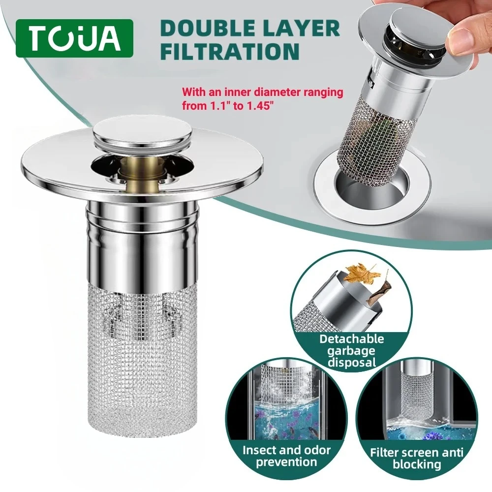 Stainless-Steel-Sink-Drains-Filter-Bathroom-Pop-Up-Filter-Plug-Stopper ...
