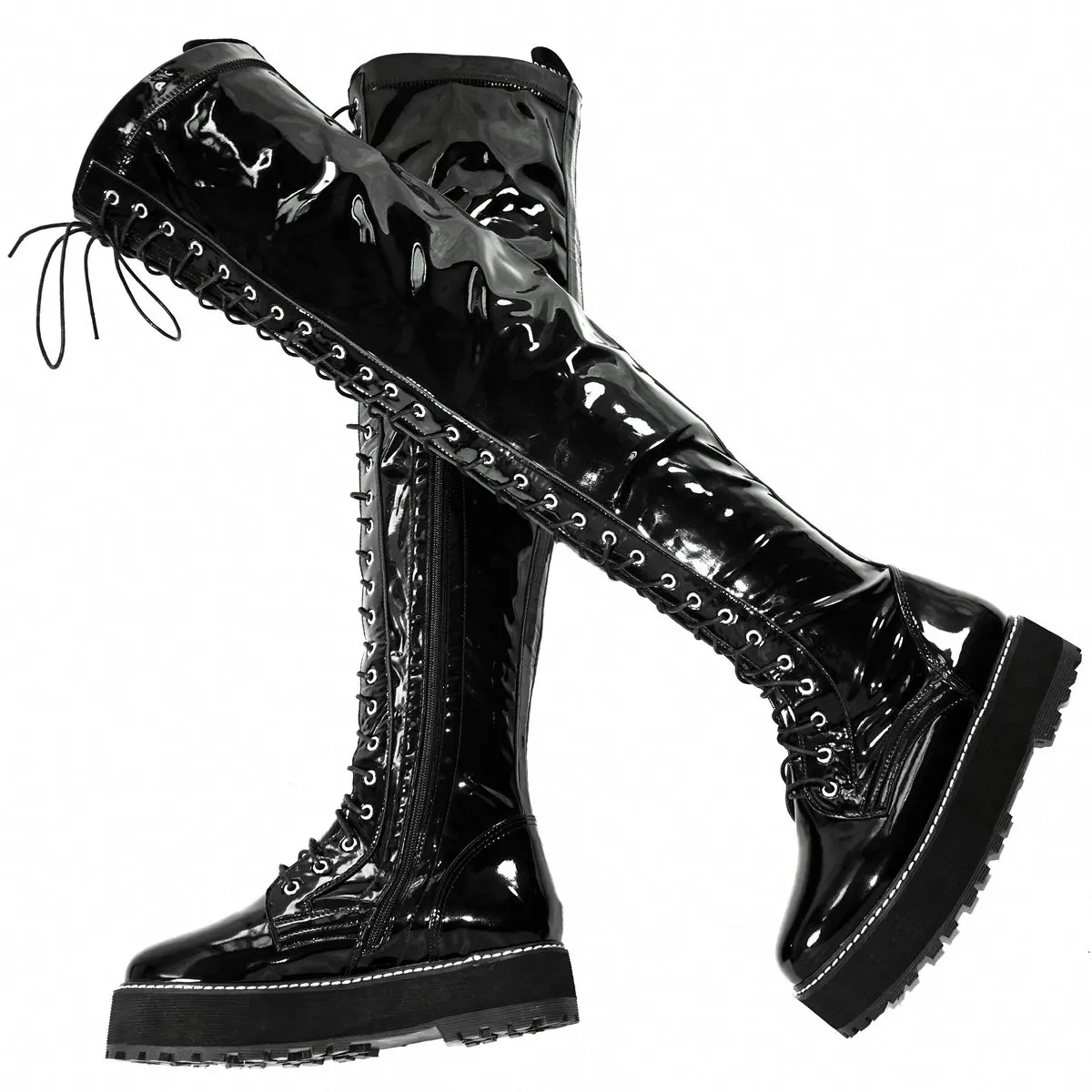 Black-Platform-Pumps-Plus-Size-Shoes-Women-Lace-Up-Over-The-Knee-High ...