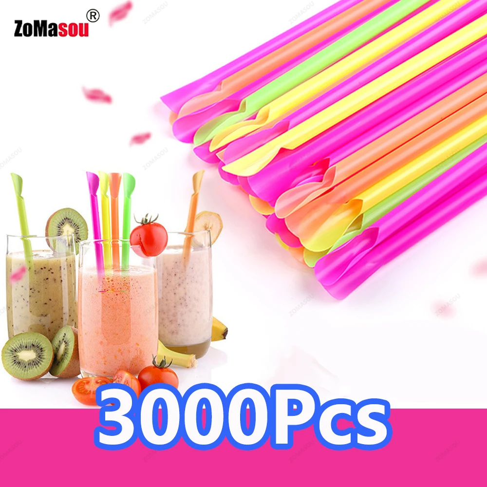 50-3000Pc-Plastic-Spoon-Straws-Drinking-Straw-Color-Milkshake-Smoothie ...