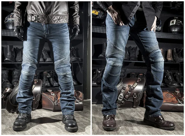 Classic Black Blue Motorcycle Riding Jeans with Knee Hip Pads Motocross ...