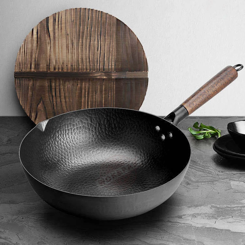 Handmade Cast Iron Wok 32cm Non-stick Skillet Wok Pans Household ...