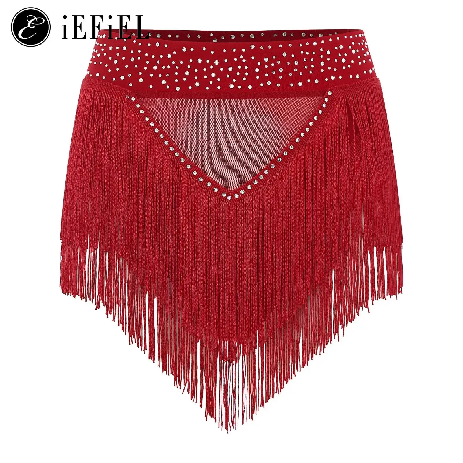Womens-Shiny-Rhinestone-Tassel-Fringe-Dance-Skirt-Ballroom-Latin-Salsa ...