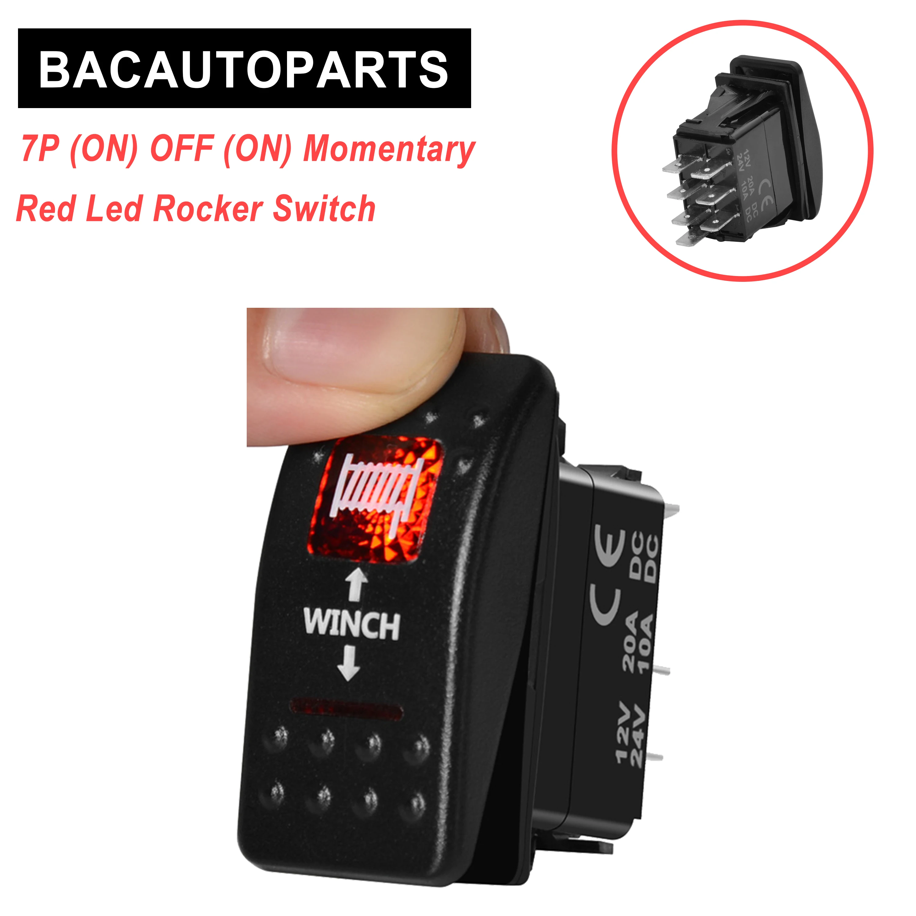 Momentary 7P (ON)OFF(ON) 12v/24v Red Led Winch In Out Rocker Switch For ...