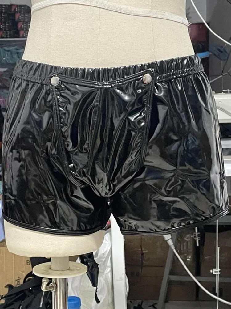 Wet-Look-PVC-Knopf-offen-konvex-Beutel-Boxer-hei-e-Shorts-gl-nzende-Pu ...