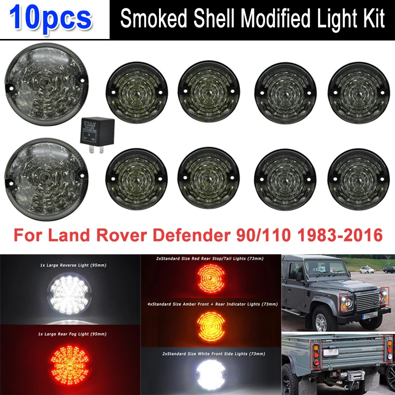 For Land Rover Defender 1990-2016 10x Smoked Lens Front Rear Fog Lamp ...