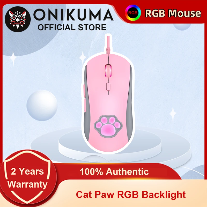 ONIKUMA CW918 RGB Wired Mouse with Cute Cat Paw 6 Levels Adjustable ...