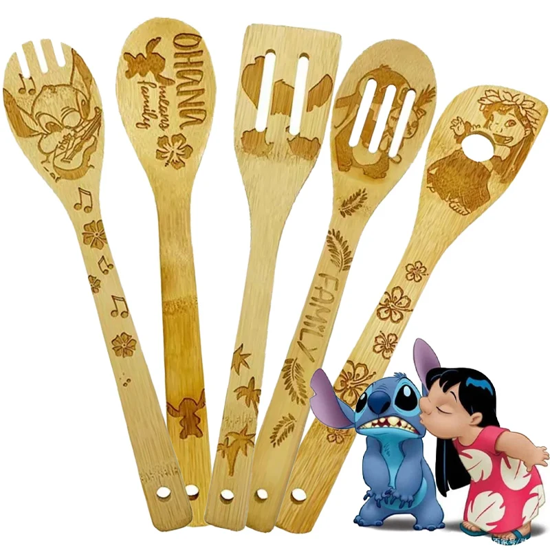 Spatule en bois, 5 pièces, dessin animé Disney, Stitch, Kawaii, Winnie l'ourson, Toy Story ...