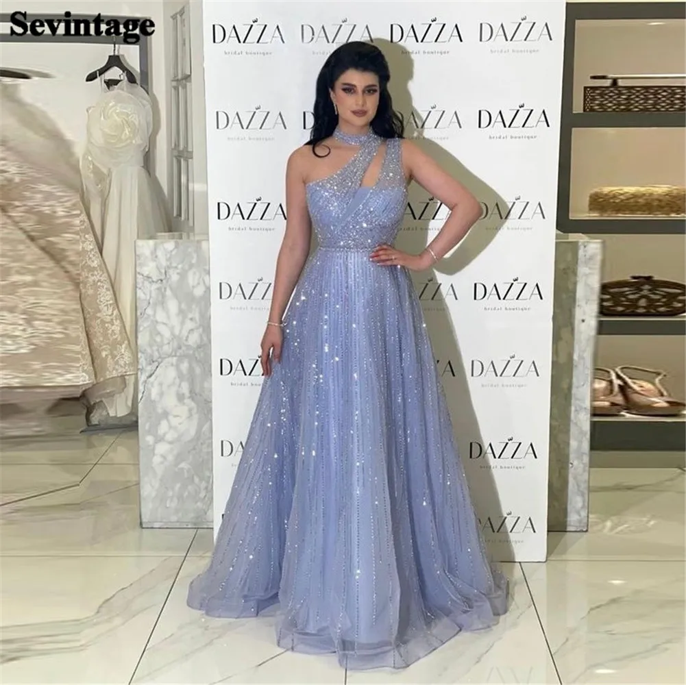 Sevintage-Dignified-Sky-Blue-Saudi-Arabic-Prom-Gowns-Shiny-One-Shoulder ...