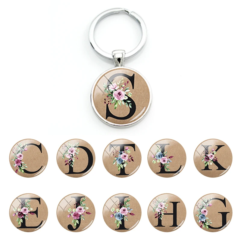 TAFREE-English-Alphabets-Glass-Cabochon-Pendant-Keychains-Round-Dome ...