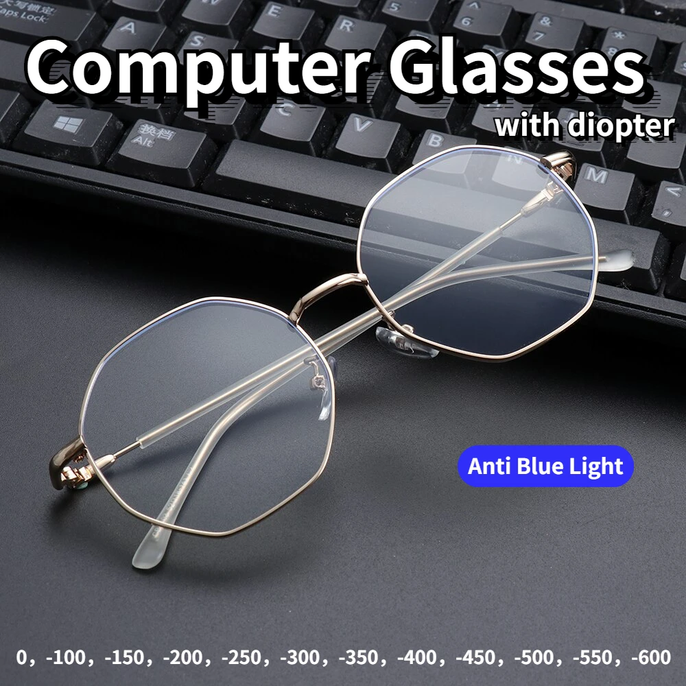 Blue-Light-Computer-Glasses-Men-Vintage-Polygon-Metal-Frame-Myopia ...