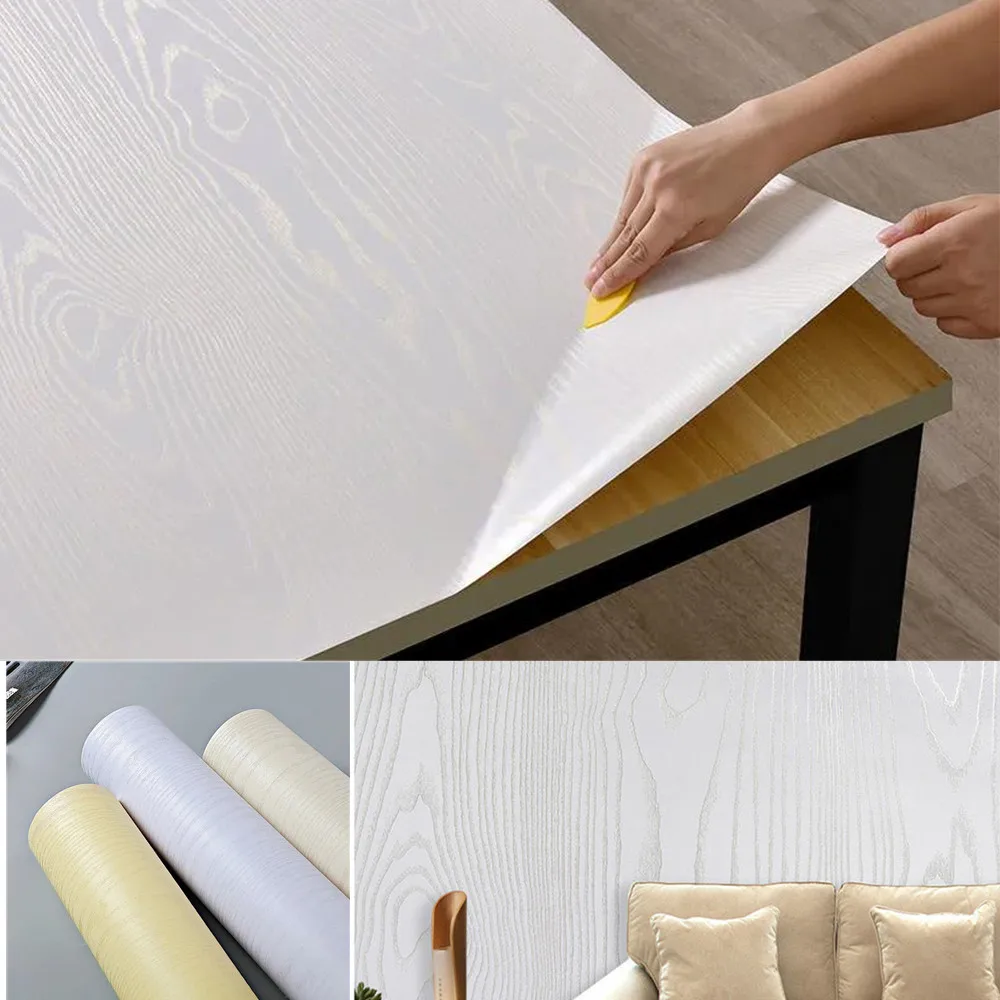 Matte-White-Wood-Textured-Grain-Vinyl-Wrap-Decals-Adhesive-Glossy-Wood ...