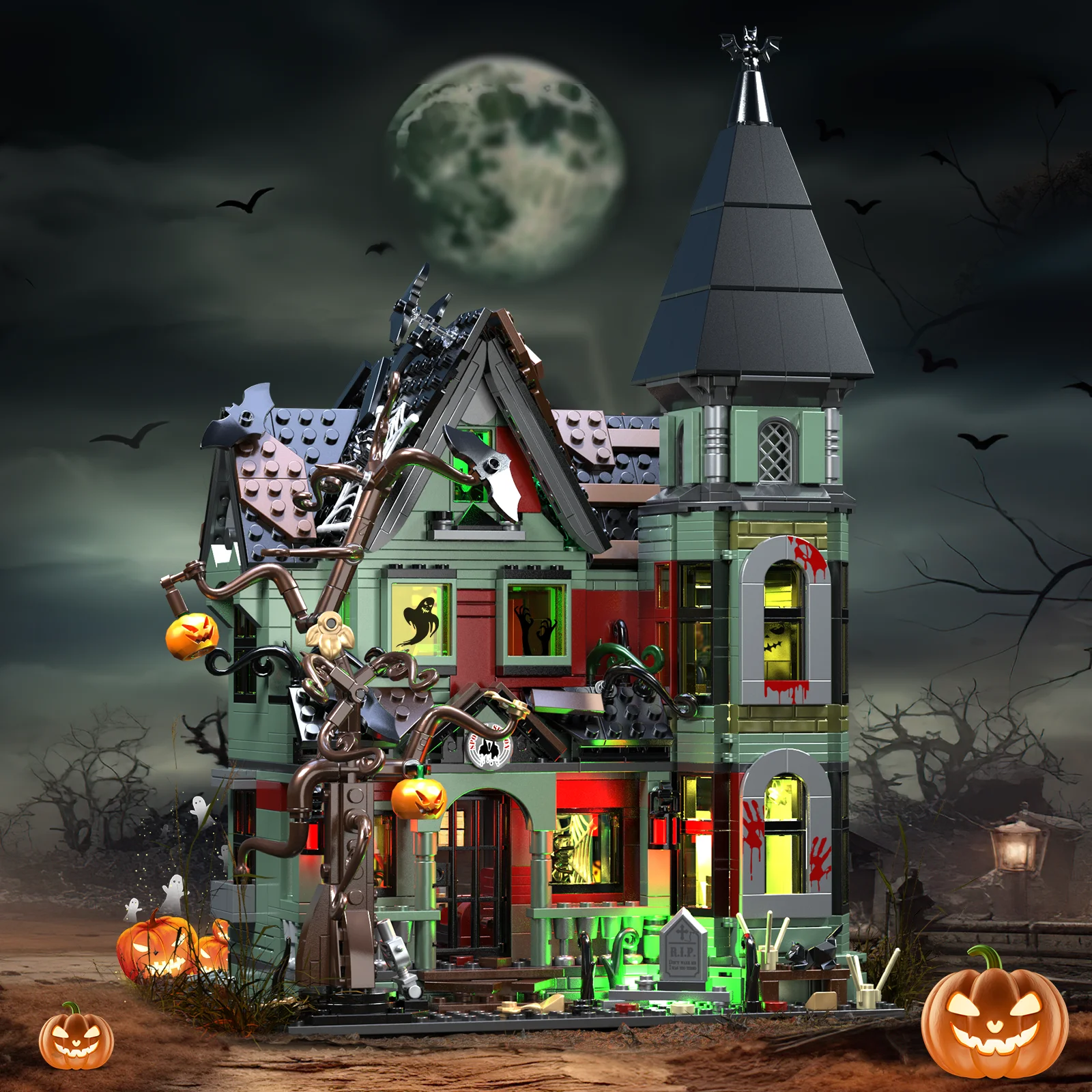 MOC-Halloween-Nightmare-House-Building-Blocks-Sets-With-TerrorPumpkin ...