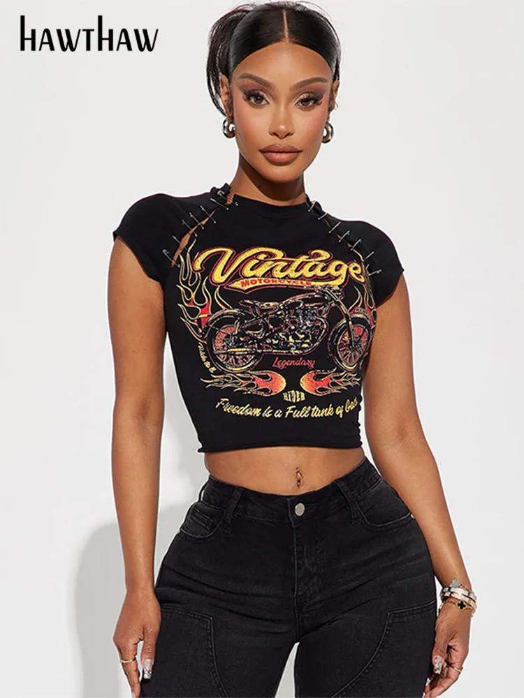 Hawthaw-Women-Short-Sleeve-Graphic-Y2K-Streetwear-Black-Crop-Tops-T ...