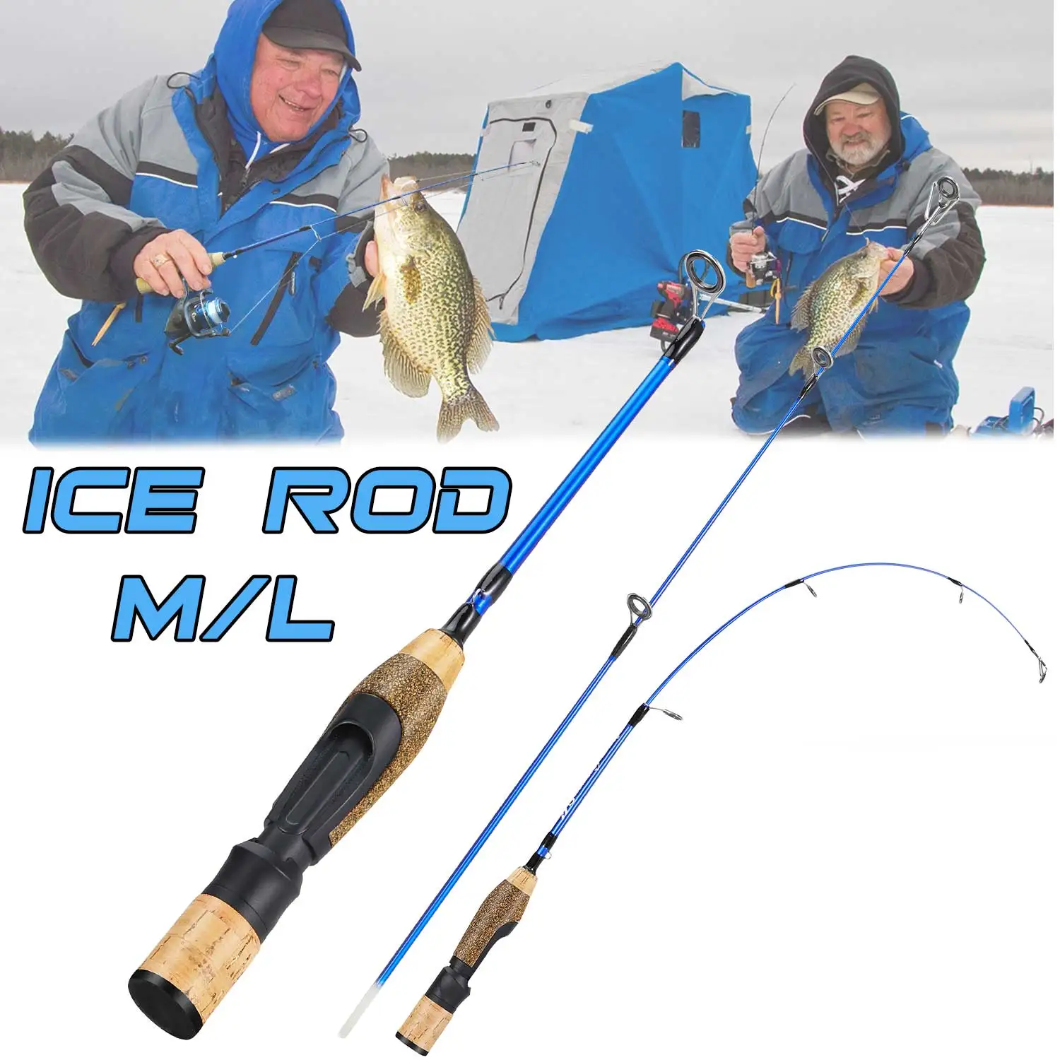 Sougayilang Ice Fishing Rod 2 Sections High Carbon Fiber Ice Rods with ...