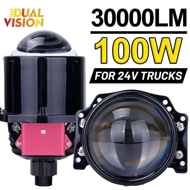 24V-Bi-LED-Lenses-Headlight-100W-6000K-LED-Lamp-For-Truck-Bus-3-Inch-H4 ...