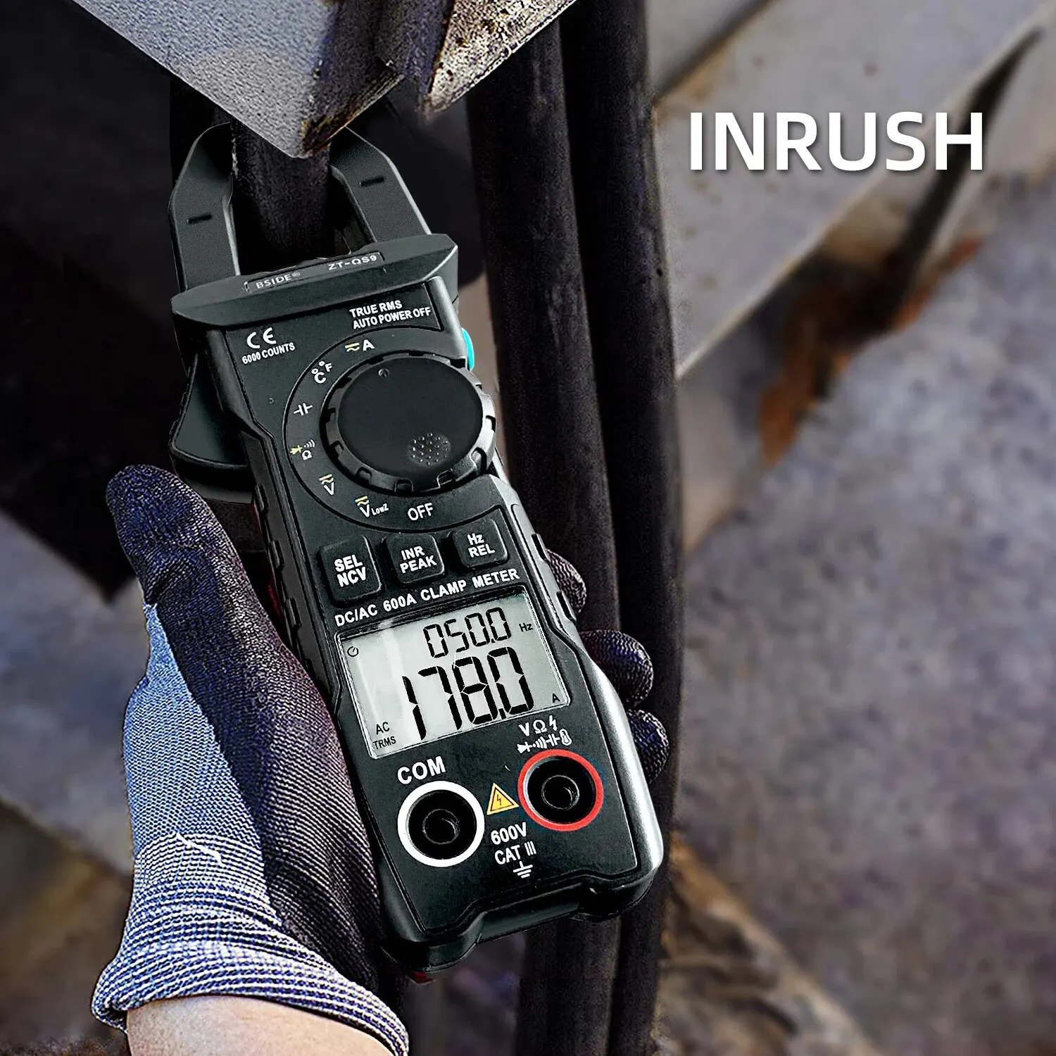 BSIDE-Digital-Clamp-Meter-DC-AC-600A-True-RMS-Ammeter-Pliers-Inrush ...