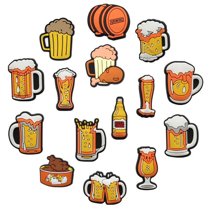 Cartoon-Beer-Fried-Chicken-Shoe-Charms-Fit-para-Croc-Acess-rios-Slides ...