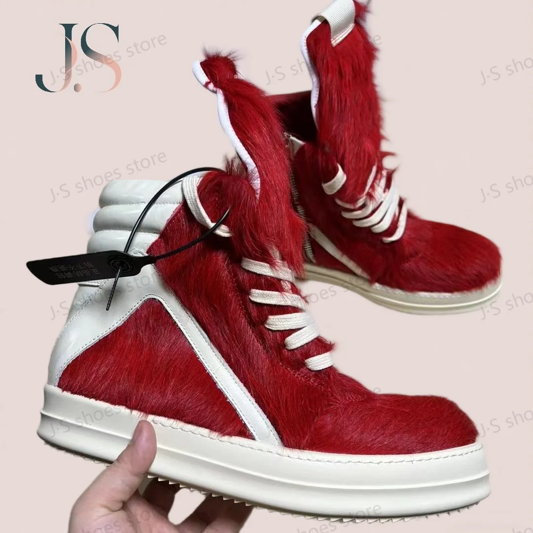 R-o Classic Design Men Shoe Red Horse Hair Women High Top Shoes Boots ...