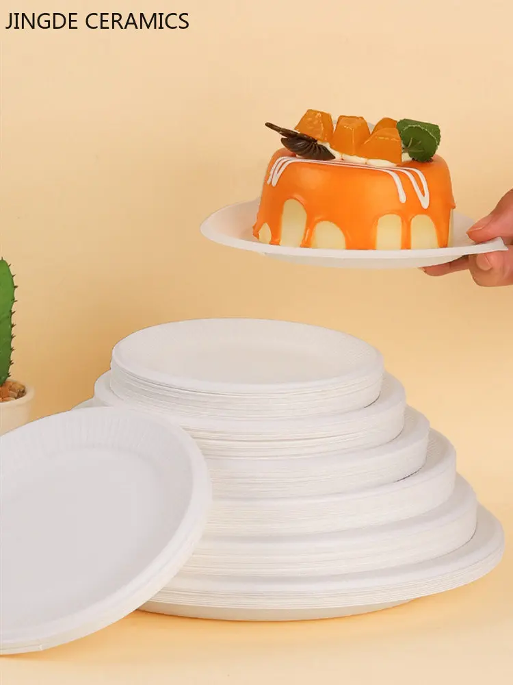 100pcs-Disposable-Plate-Paper-Plate-Thickened-Home-Degradable-Paper ...