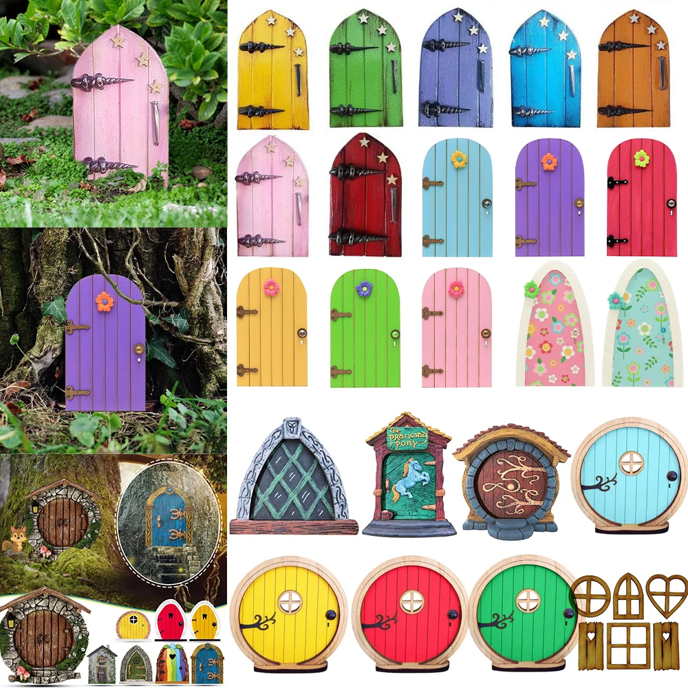 Miniature-Fairy-Elf-Door-Wooden-Dollhouse-Garden-Craft-Accessories-Doll ...