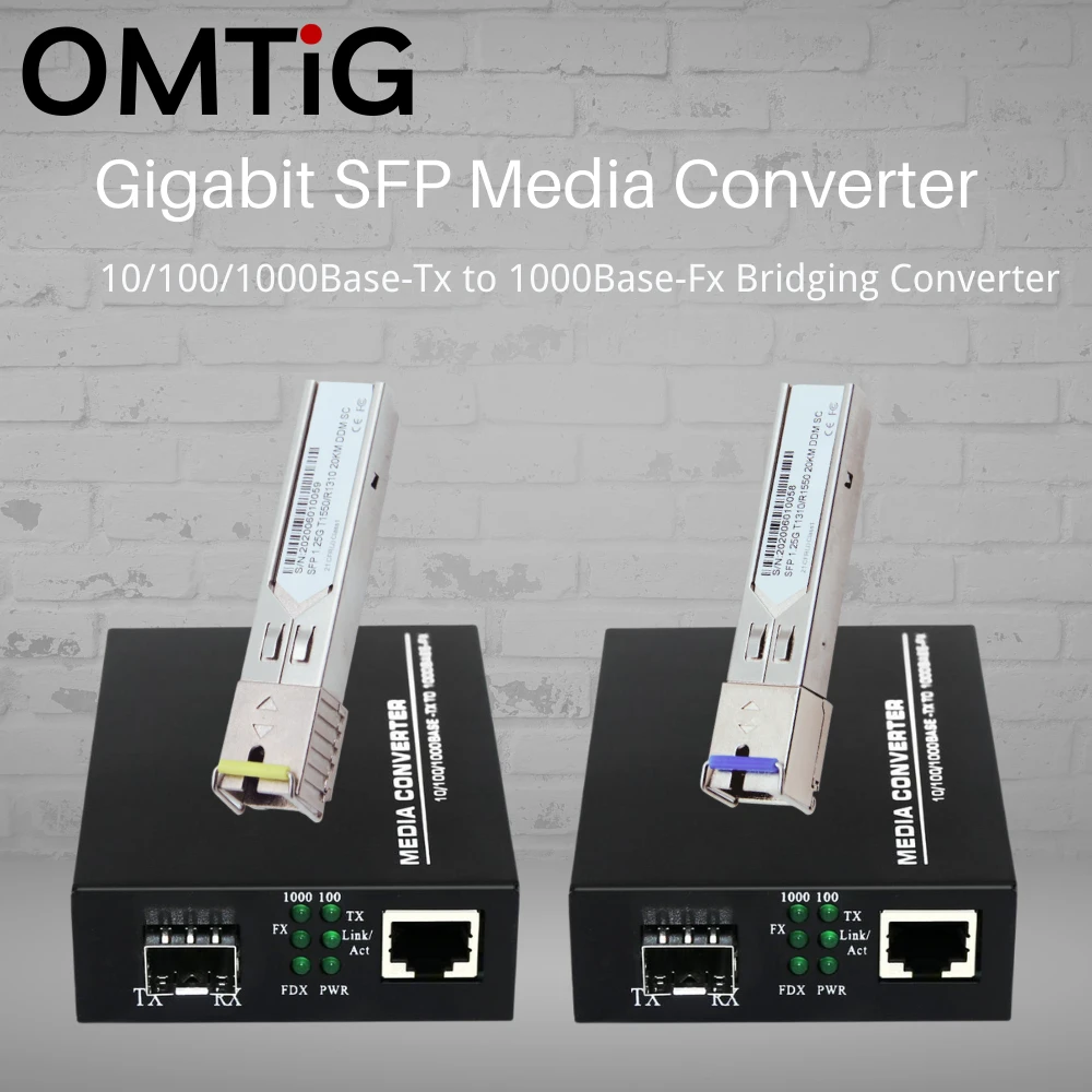 1pair Gigabit Media Converter Sfp Transceiver Module 20km 1000mbps Fast ...