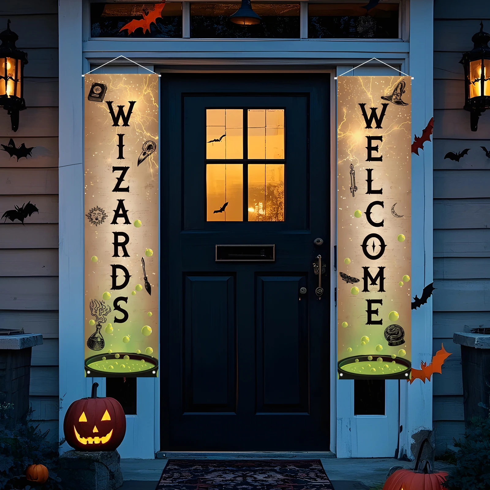 Welcome Wizards Door Banner 2 Pieces Wizard Porch sign Banner Polyester ...