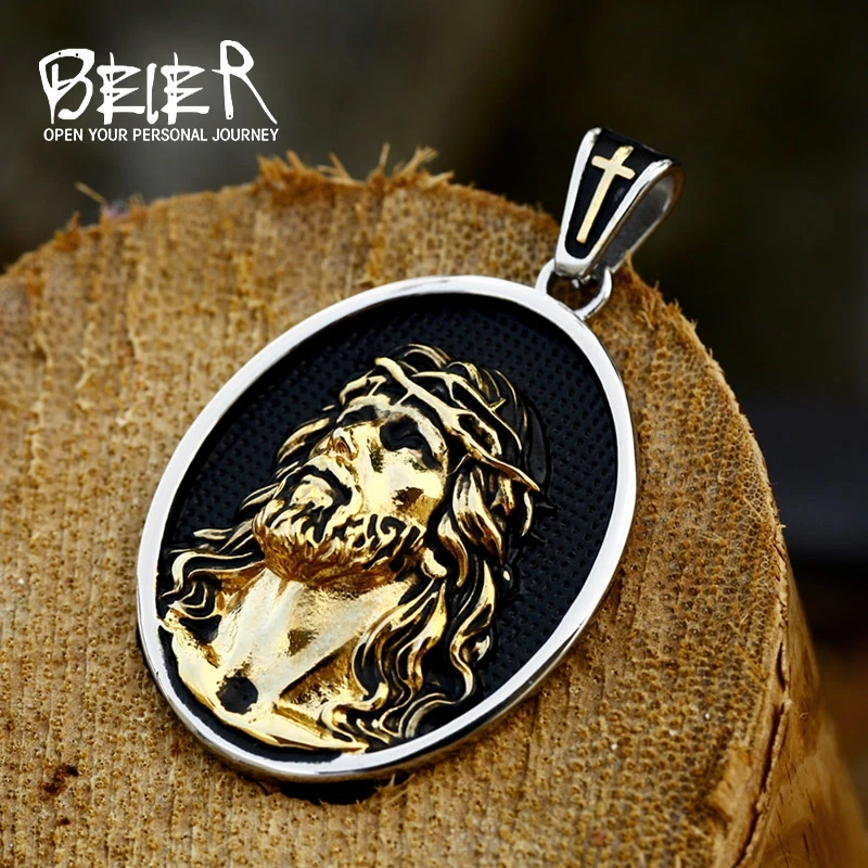 BEIER-316L-Stainless-Steel-Two-faced-relief-statue-of-Jesus-Men-Jewelry ...