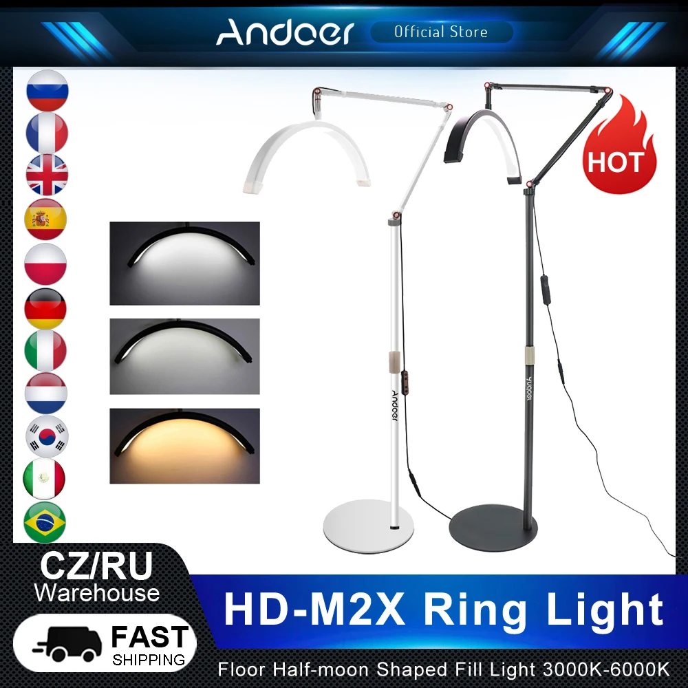Andoer-Ring-Light-Half-Moon-LED-Lamp-Stream-Deck-Floor-Video-Light-Fill ...