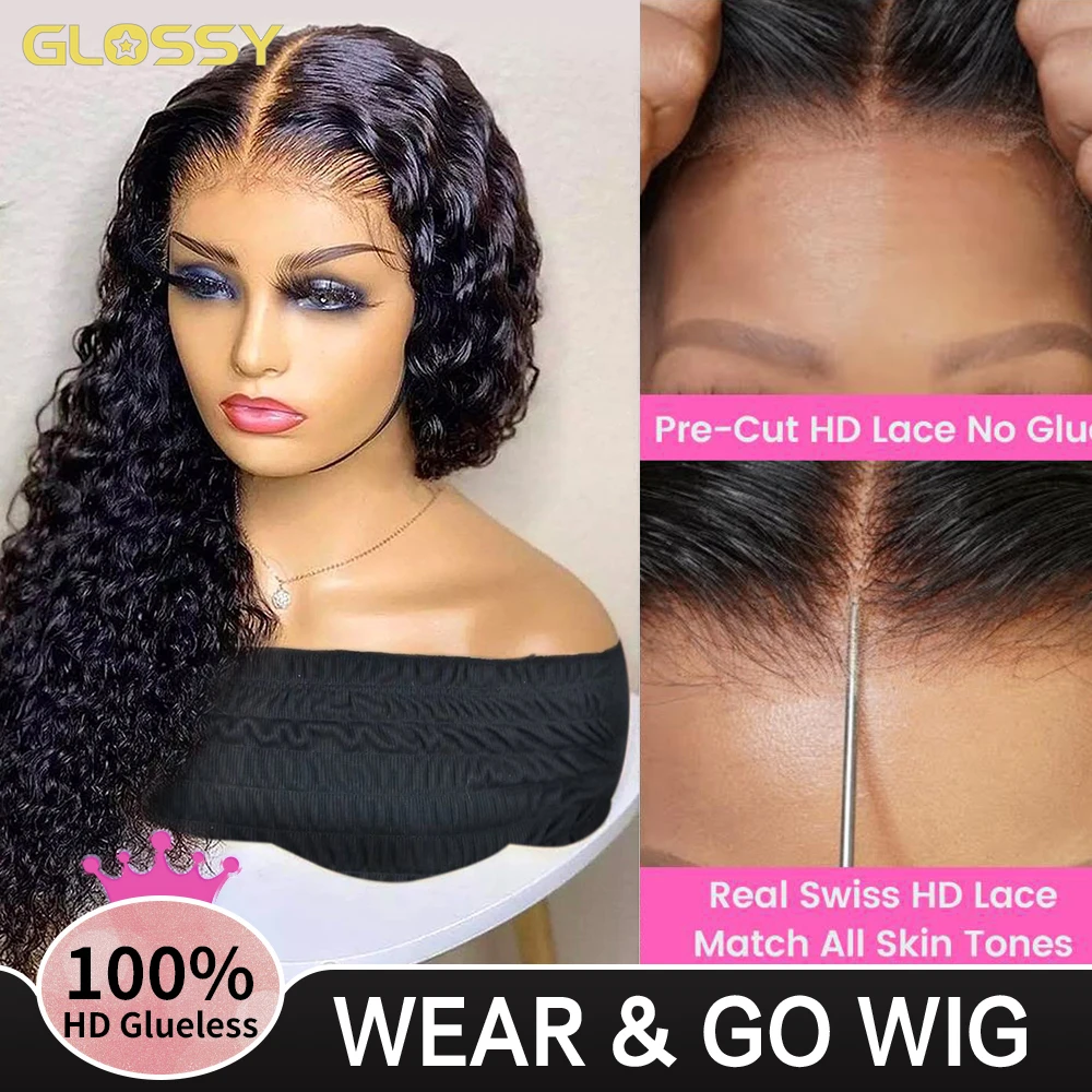 13X4 Precut HD Lace Curly Glueless Wig Human Hair Ready To Wear And Go ...