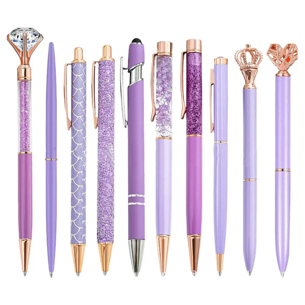 10pcs-Purple-Color-Pen-Set-Diamond-Ballpoint-Pen-Student-Business ...