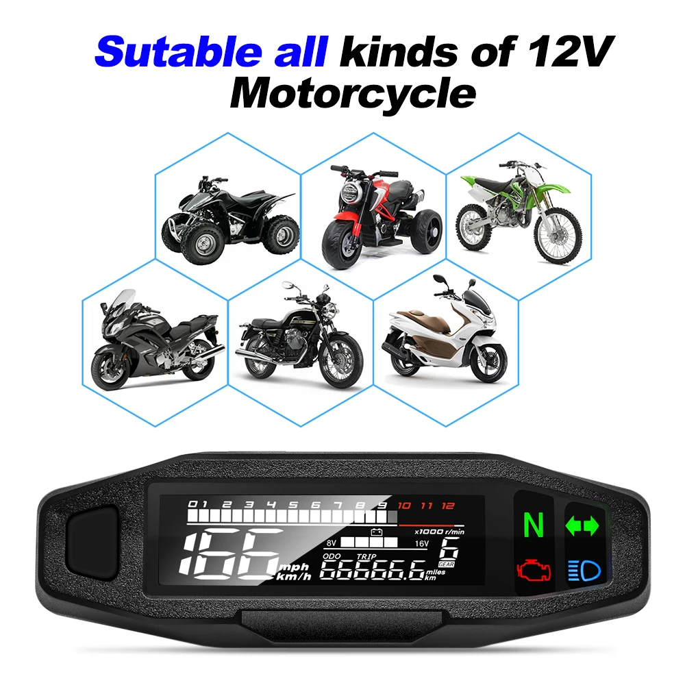 Motorcycle Meter Speedometer Universal Digital Dashboard Instrument KMH ...