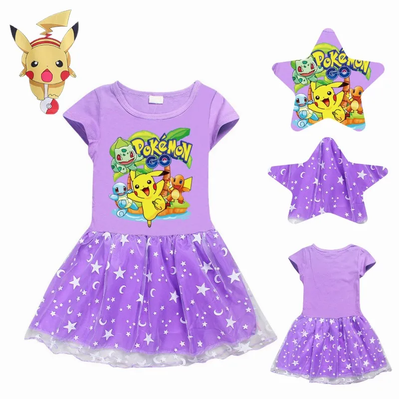 Pokemon Summer Toddler Girls Star Dress Pikachu Cartoon Children Party ...
