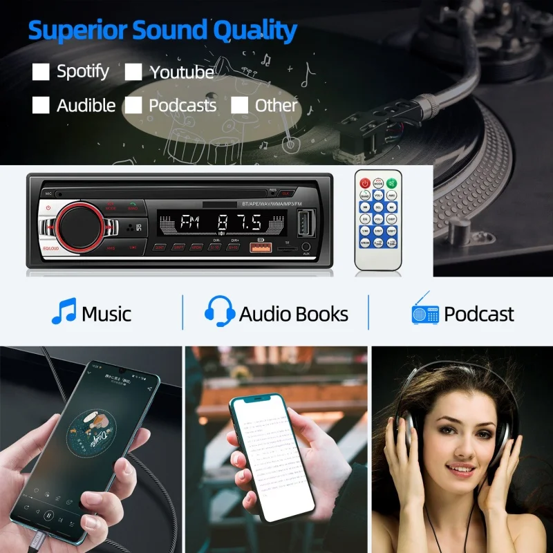 Car Radio 1din Bluetooth Stereo MP3 Player Auto Audio 60Wx4 FM Receiver ...