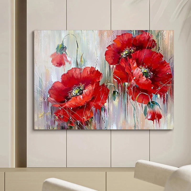 OuzerQing100% Handpainted Oil Painting On Canvas Morden Abstract Red ...