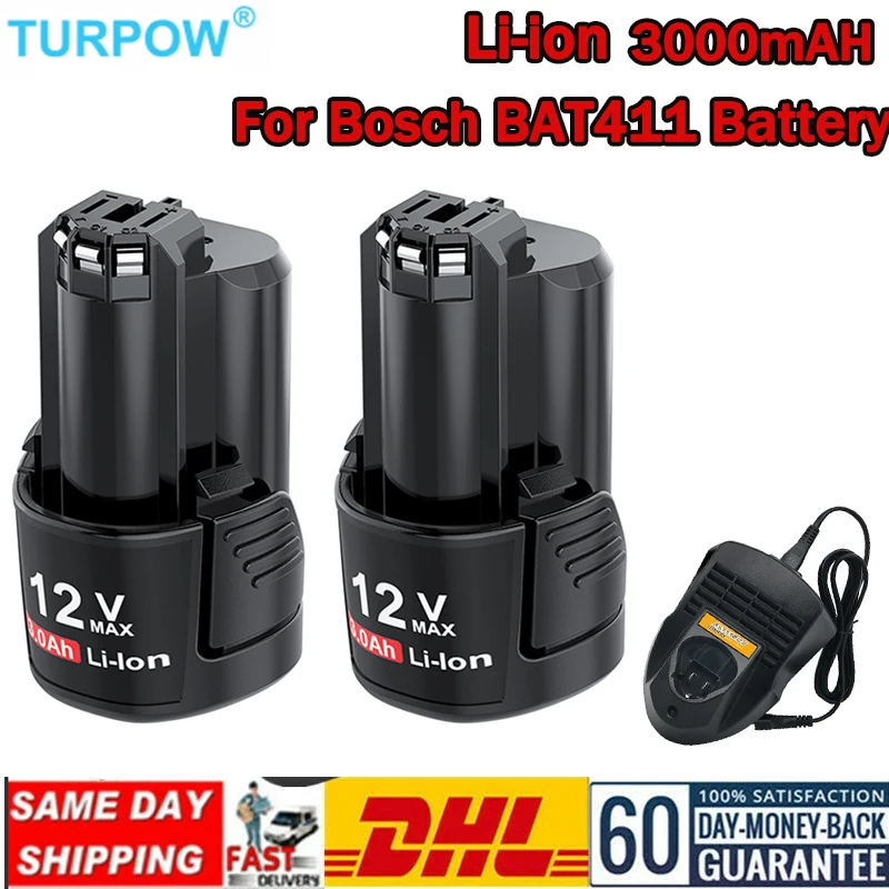 For Bosch BAT411 12V/10.8V 3000mAh Li-ion Battery / Charger For Bosch ...