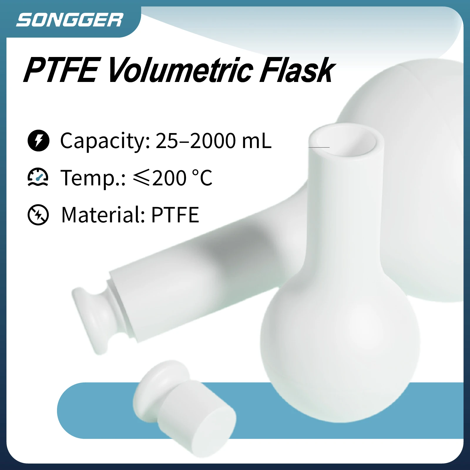 PTFE Volumetric Flask 10/25/50/100/250/500/2000ml Acid Alkali Resistant ...