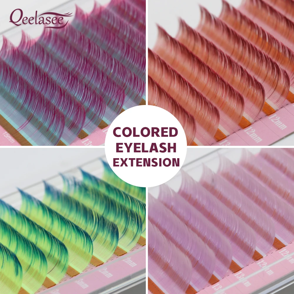 Qeelasee Gradient Coloed False Eyelashes Individual Synthetic Mink ...