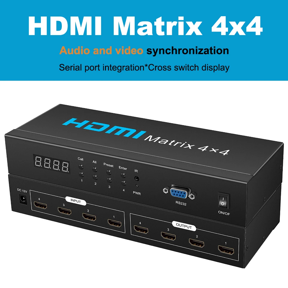 4x4-HDMI-Matrix-Switch-4-in-4-Out-4K-30Hz-Rack-Mount-Switcher-Splitter ...