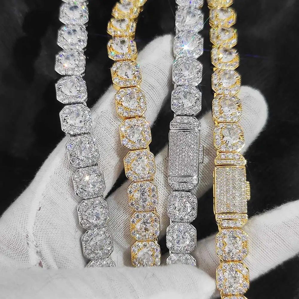 10/12MM Clustered Tennis Chain for Men Necklace Hip Hop Iced Out ...